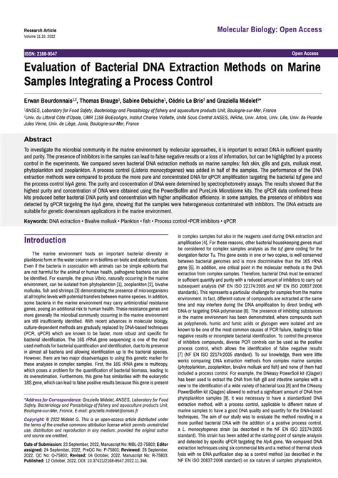 Pdf Molecular Biology Open Access Evaluation Of Bacterial Dna