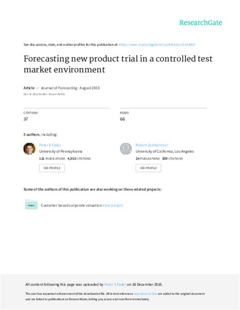 Pdf Forecasting New Product Trial In A Controlled Test Market Environment