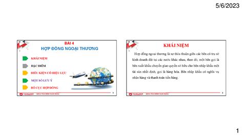 Lesson 4 Contract good KHOA TI CHÕNH NGN HNG 1 BÀI 4 HỢP ĐỒNG NGOẠI THƯƠNG KHÁI NIỆM ĐẶC