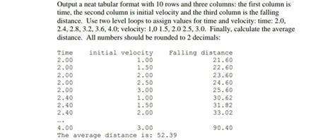 Solved Output A Neat Tabular Format With 10 Rows And Three