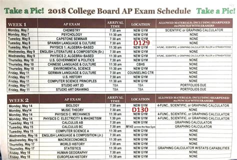 AP Testing Schedule May 2018 Creek HiLife