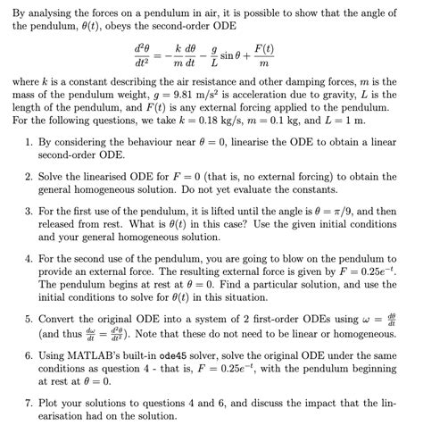 2nd ode pendulum question just need the code in