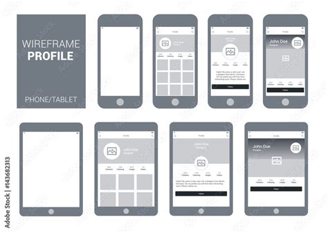 fotografía wireframe mobile and tablet app ui kit personal profile vanderon posters es