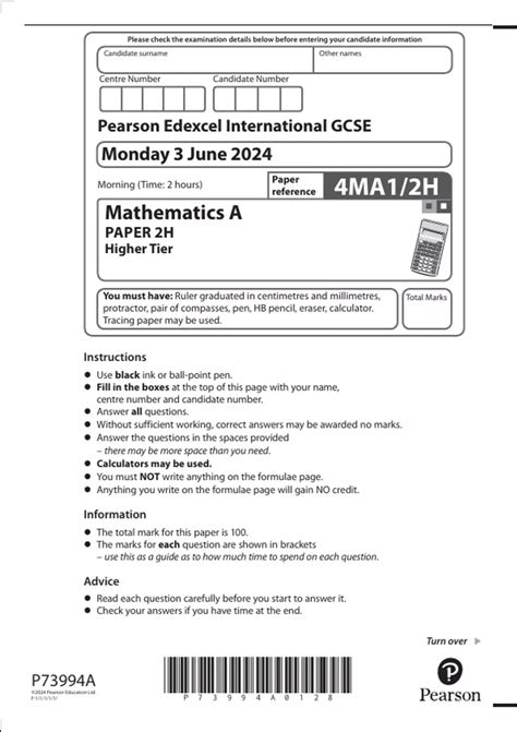 June 2024 4ma1 2h Qp Edexcel Igcse Mathematics Maths Stuvia Uk