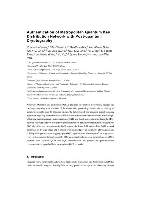 Pdf Authentication Of Metropolitan Quantum Key Distribution Network With Post Quantum Cryptography
