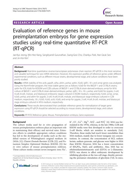 Pdf Evaluation Of Reference Genes In Mouse Preimplantation Embryos