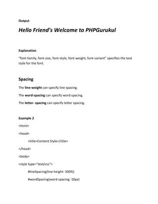 Content Style In Html With Example PhpGurukul Tutorials PDF