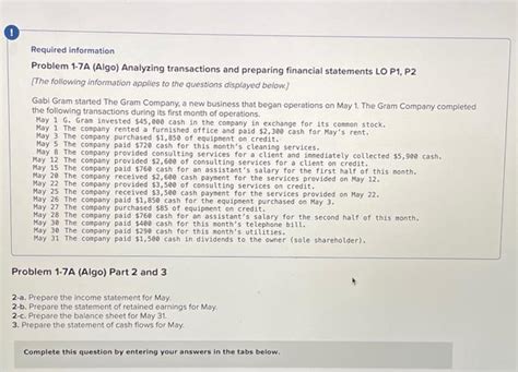 solved required information problem 1 7a algo analyzing