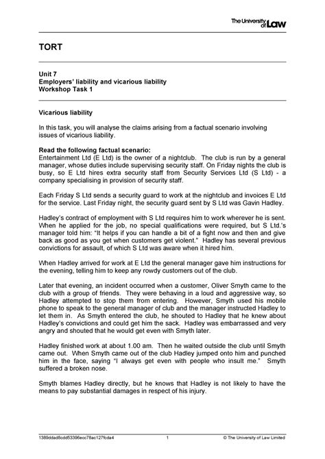 Tort Workshop Task Just Gon Polay With My Emotions Jsut Because TORT Unit Employers