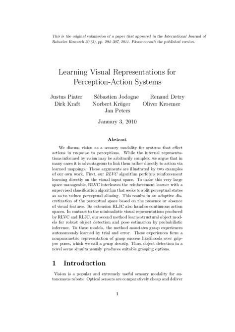 Pdf Learning Visual Representations For Perception Action Systems