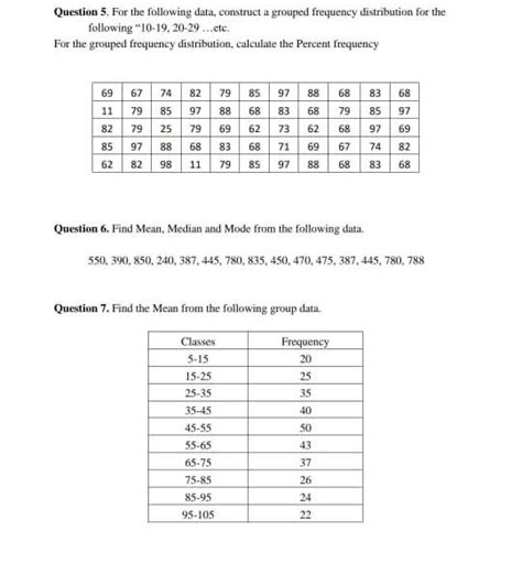 solved question 5 for the following data construct a