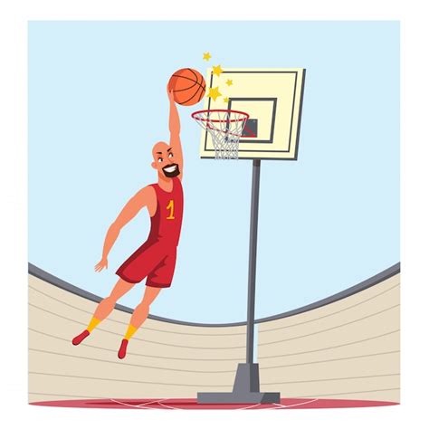 농구 선수 평면 그림 프리미엄 벡터