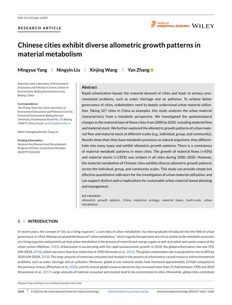 Chinese Cities Exhibit Diverse Allometric Growth Patterns In Material Metabolism Request Pdf