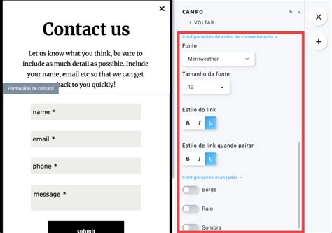 Como posso criar e editar um formulário de contato