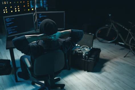 Premium Photo Shot From The Back To Hooded Hacker Breaking Into Corporate Data Servers From