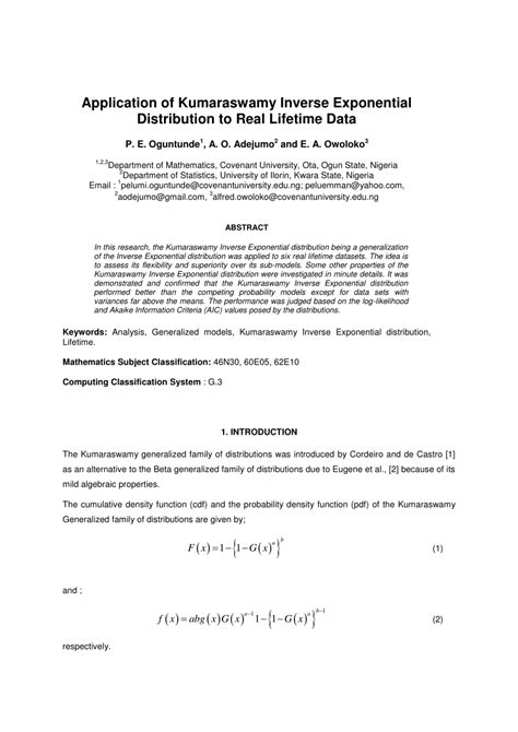 Pdf Application Of Kumaraswamy Inverse Exponential Distribution To