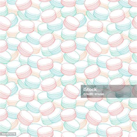 프랑스 Macarons 쿠키 완벽 한 패턴입니다 낙서 장식 손으로 그린 벡터 일러스트 레이 션 귀여운에 대한 스톡 벡터 아트 및