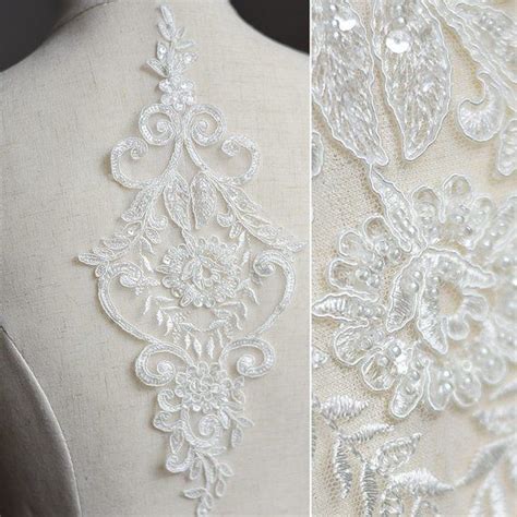1 piece/pair ivory beading Flower Lace Appliques,Embroidered Flowers ...