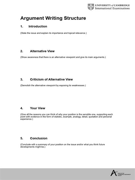 Argument Writing Structure Pdf