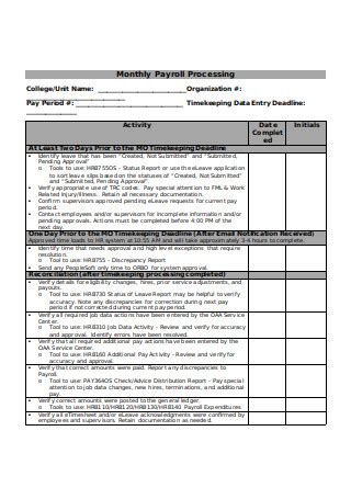SAMPLE Payroll Checklists In PDF MS Word Excel