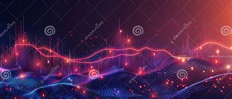 Abstract Digital Waveforms With Futuristic Glowing Lights And Data Visualization On A Dark