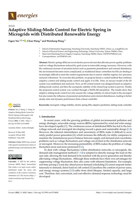 Pdf Adaptive Sliding Mode Control For Electric Spring In Microgrids With Distributed Renewable