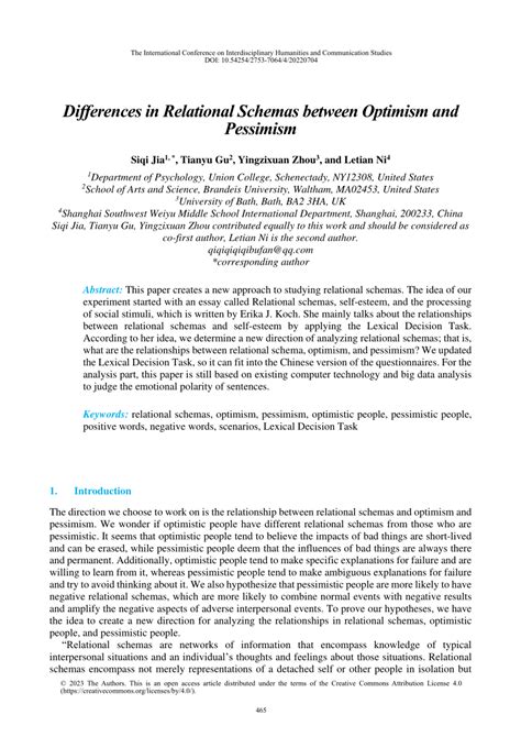 PDF Differences In Relational Schemas Between Optimism And Pessimism