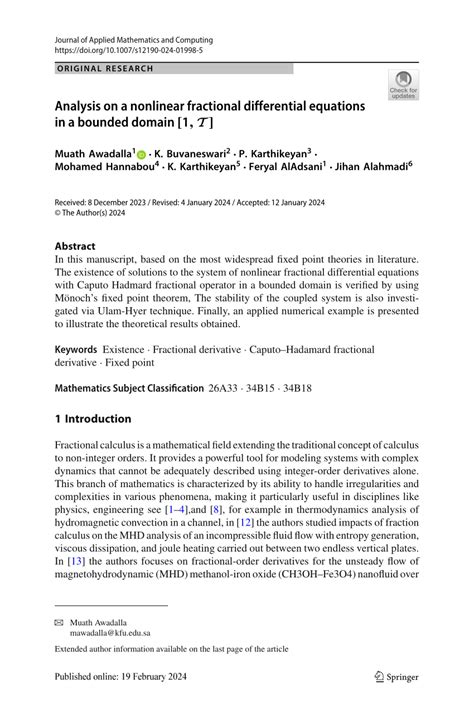 Pdf Analysis On A Nonlinear Fractional Differential Equations In A