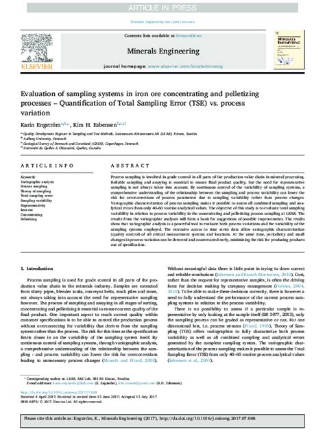 pdf evaluation of sampling systems in iron ore concentrating and pelletizing processes