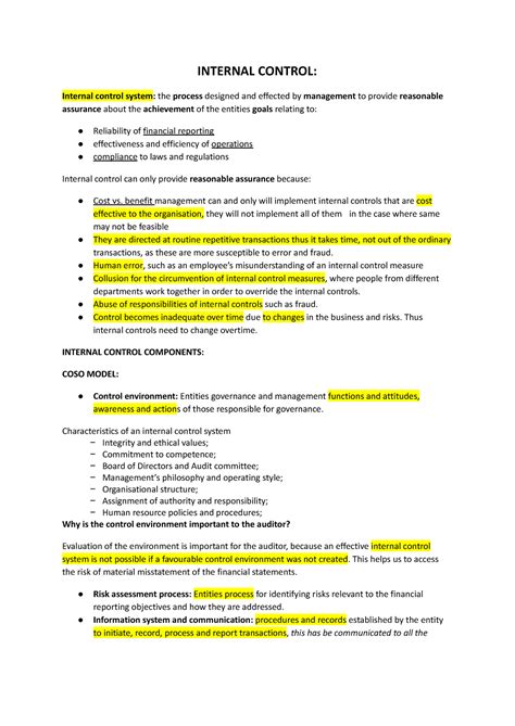 Internal Control Internal Control Internal Control System The