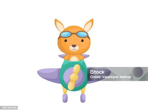 비행기를 조종하는 비행사 고글을 입은 작은 캥거루 인사말 카드 베이비 샤워 생일 초대장 집 인테리어를 위해 비행기에서 비행하는