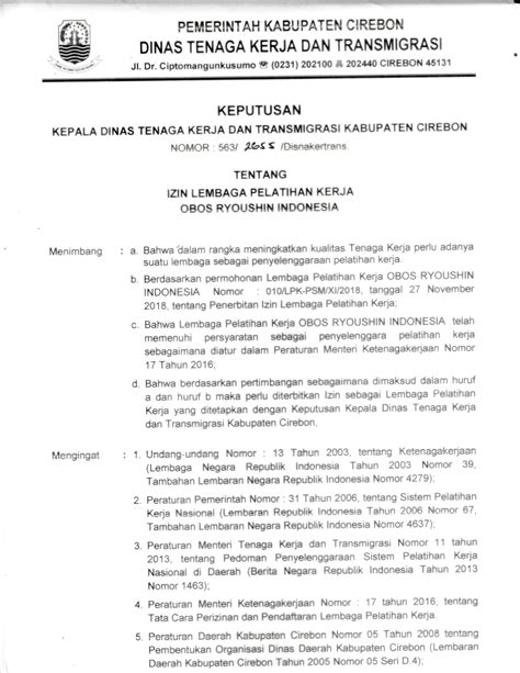 Legalitas Lpk Ori Obos Ryoushin Indonesia