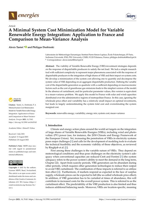 PDF A Minimal System Cost Minimization Model For Variable Renewable Energy Integration