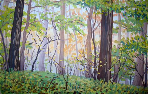 Пейзаж гуашью поэтапно Лес Туманный лес Гуашь Пейзажи