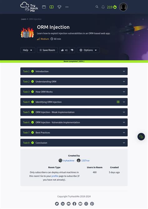 Orminjection Tryhackme 200daysofhacking Objectrelationalmapping Michael Garweg