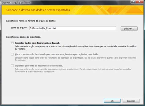 programação global® vba access exportando query ou tabela para