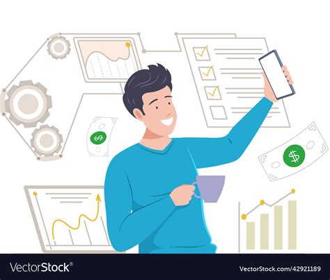 Smiling Businessman Analyzing Financial Data Vector Image