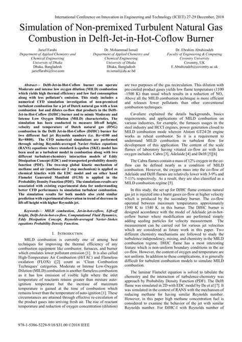 Pdf Simulation Of Non Premixed Turbulent Natural Gas Combustion In Delft Jet In Hot Coflow Burner