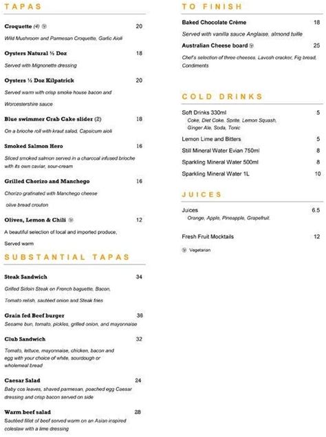 Terrace Bar Sheraton Melbourne Hotel Menu Urbanspoon Zomato