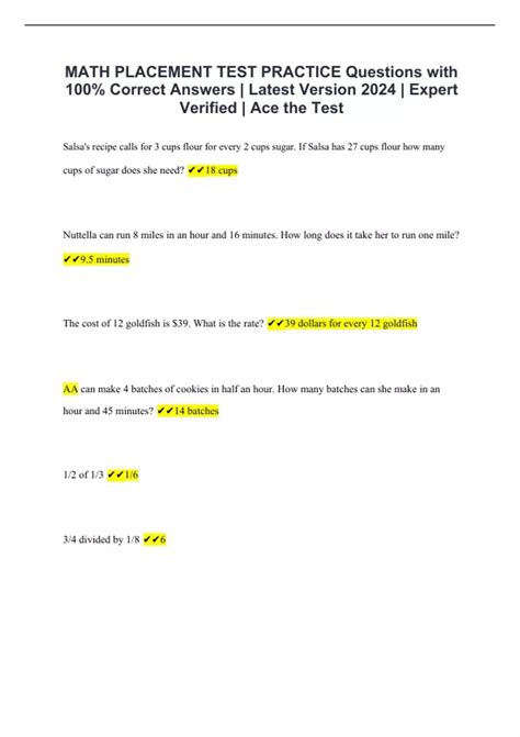 Math Placement Test Practice Questions With 100 Correct Answers Latest Version 2024 Expert