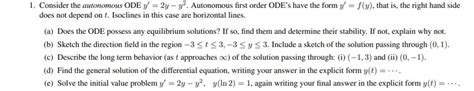 Solved 1 Consider The Autonomous ODE Y 2y Y Autonomous Chegg Com