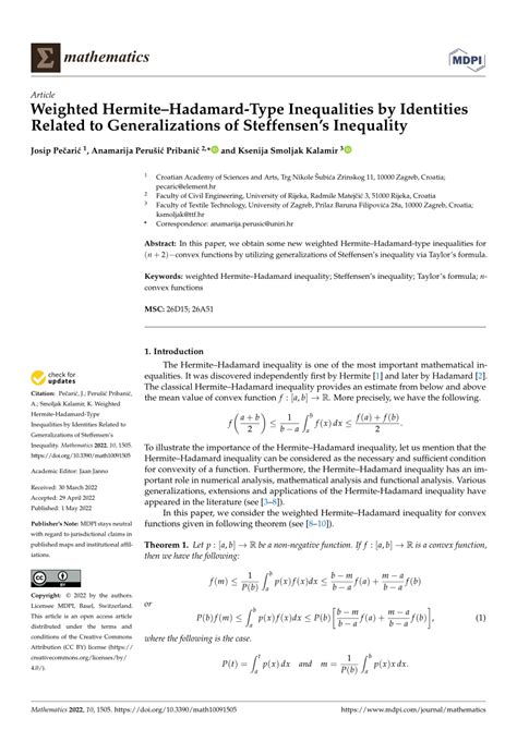Pdf Weighted Hermite Hadamard Type Inequalities By Identities Related To Generalizations Of