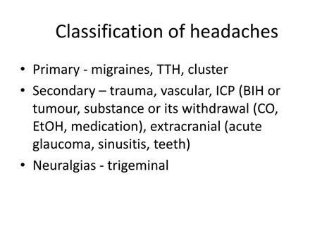 Ppt Diagnosis And Management Of Primary Headaches Bash Guidelines Powerpoint Presentation Id