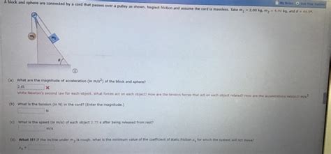 solved a block and sphere are connected by a cord that