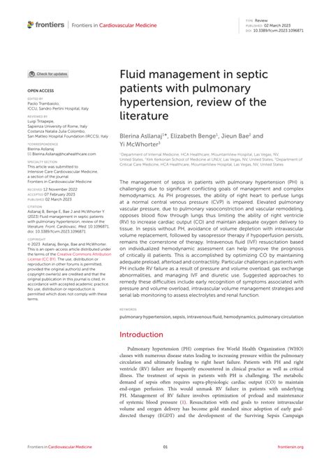 Pdf Fluid Management In Septic Patients With Pulmonary Hypertension Review Of The Literature