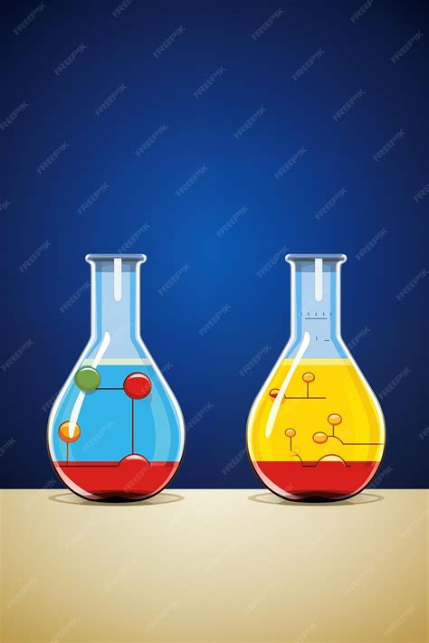 Science Experiment Illustration Chemical Flasks Molecular Structures Colorful Lively Detailed