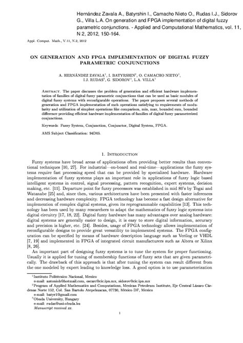 Pdf On Generation And Fpga Implementation Of Digital Fuzzy Parametric