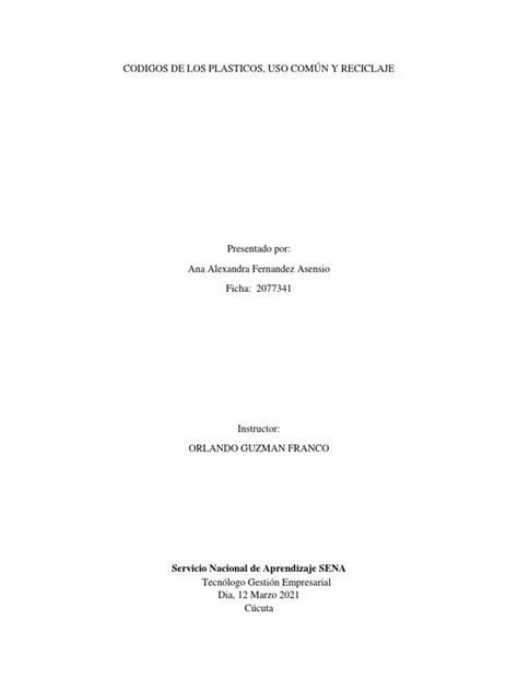 Codigos De Los Plasticos Pdf El Plastico Reciclaje