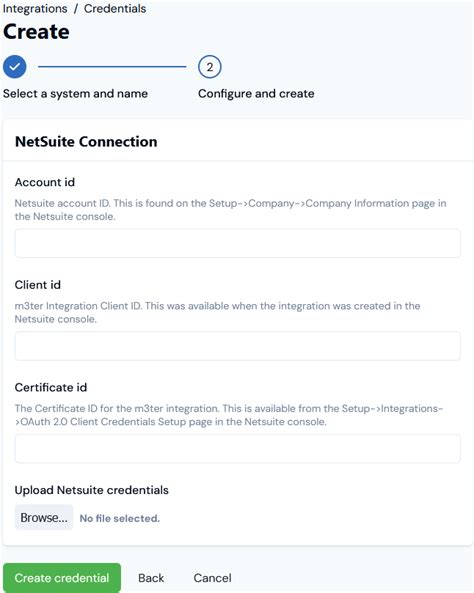creating netsuite integration credentials m3ter