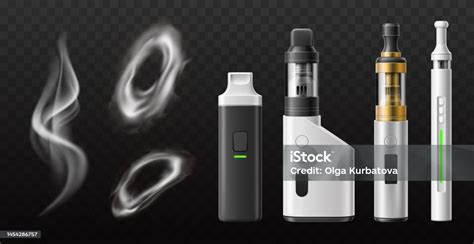연기 고리 Vape 현실적인 스팀 제트 전자 담배 및 물 담뱃대 아로마 기화기 일회용 및 충전식 흡연 액세서리 3d 격리 요소 완전 벡터 전자 담배 세트 전자담배에 대한